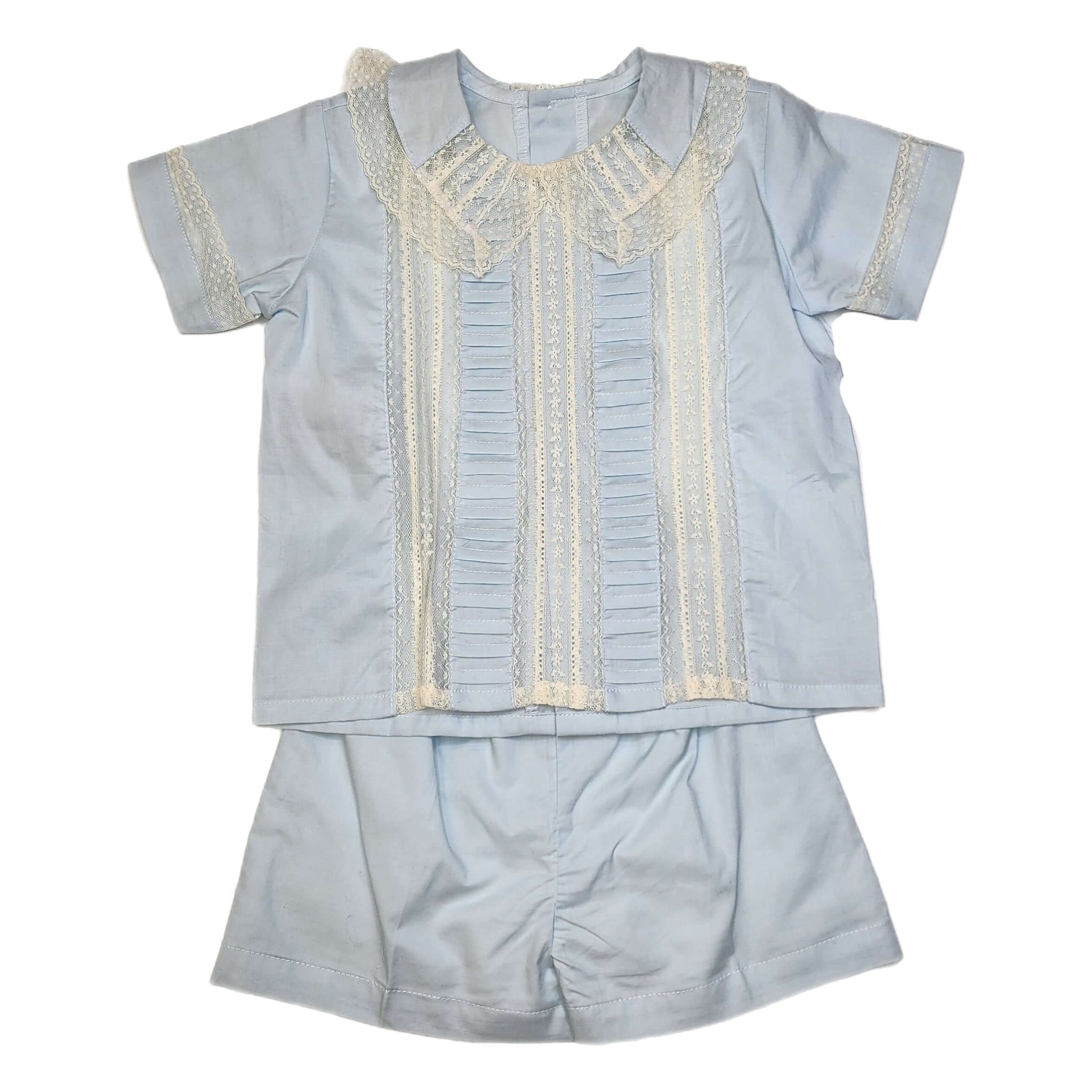 Phoenix & Ren Phoenix & Ren Blue Rowan Short Set with Ecru Lace